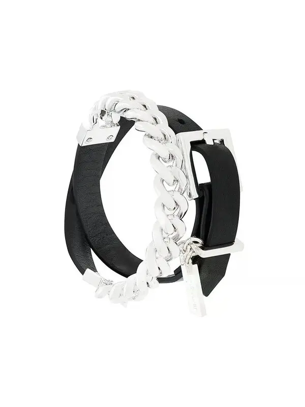 COUP DE COEUR Leather And Silver Plated Chain Wrap Bracelet - Black