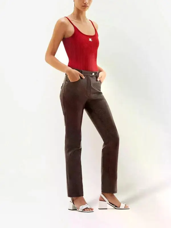 COURREGES Ribbed Tank Top With Logo Patch - Red