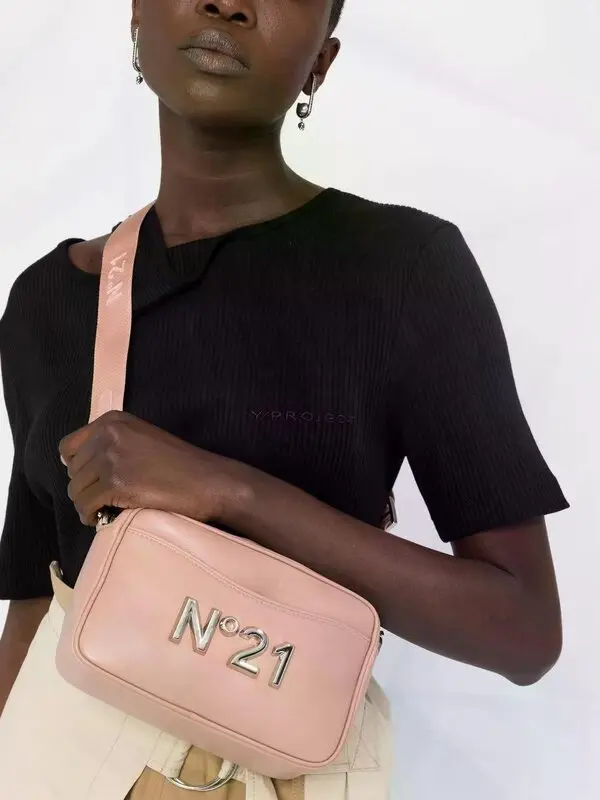N°21 Leather Crossbody Bag With Logo Plaque - Pink