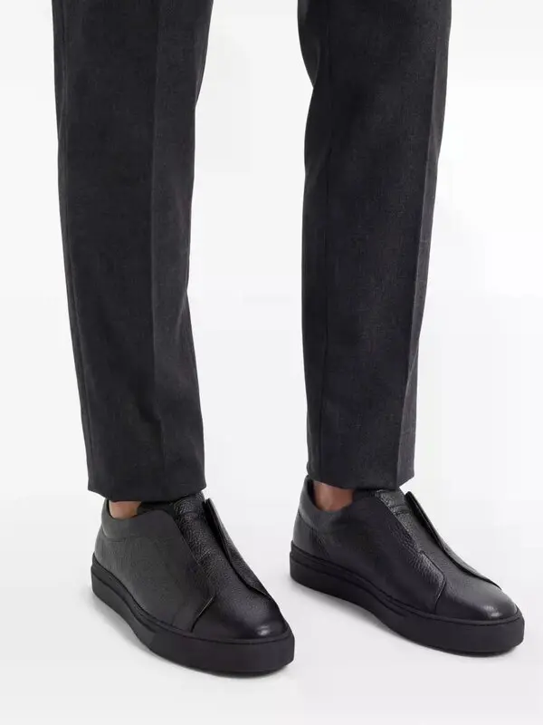 SCAROSSO Luca Grained Leather Slip-on Sneakers - Black