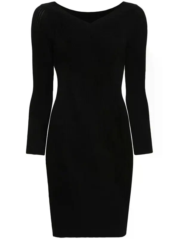 Alberta Ferretti Ribbed Knit V-neck Dress - Black