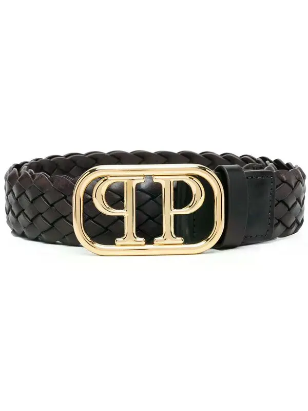 Philipp Plein Braided Logo Buckle Belt - Brown