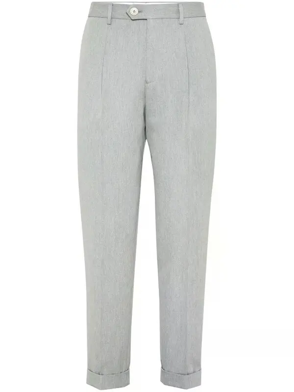Brunello Cucinelli Tapered Pressed Crease Trousers - Grey