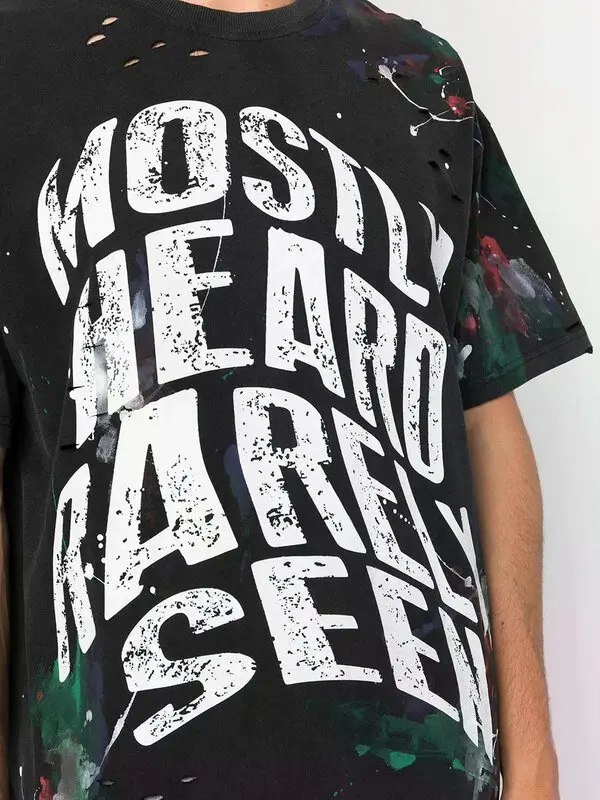 MOSTLY HEARD RARELY SEEN Warped-text Paint T-shirt