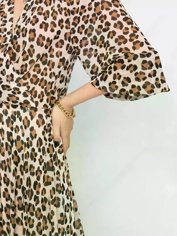 Liu Jo Leopard Print Asymmetrical V-neck Midi Dress