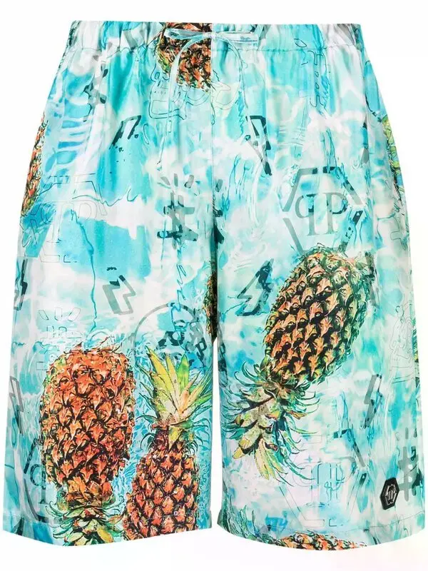 Philipp Plein Pineapple Print Lounge Shorts - Blue