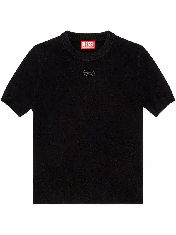 DIESEL® Embroidered Logo Fine Knit Top - Black
