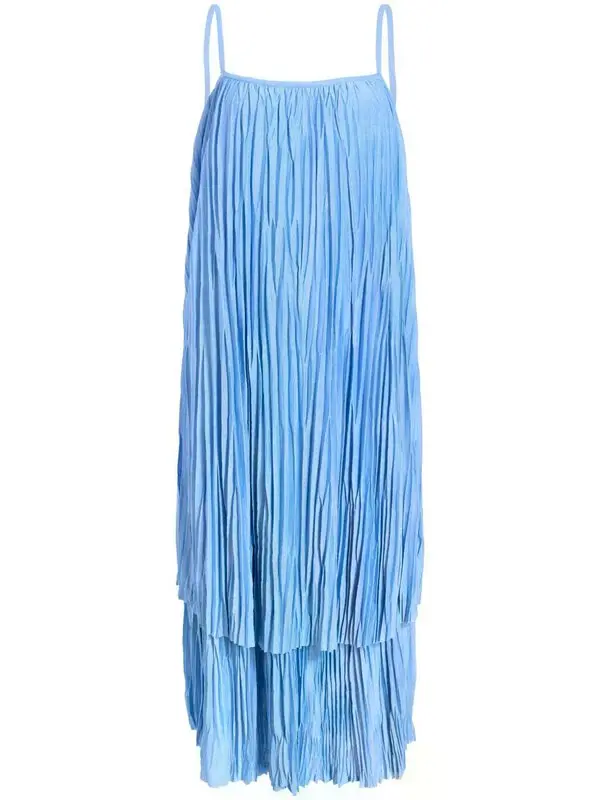 Proenza Schouler White Label Midi Dress With Pleats And Belted Waist - Blue