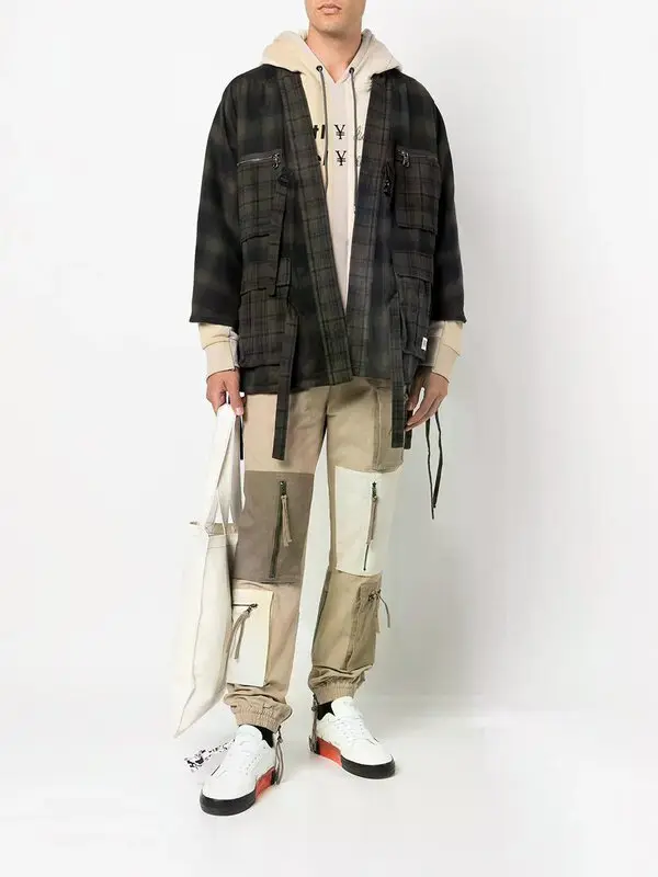 MOSTLY HEARD RARELY SEEN Spliced Text Long-sleeve Hoodie - Neutrals