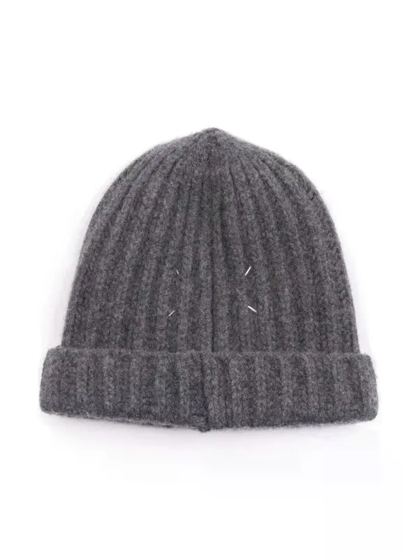 MAISON MARGIELA Four-stitch Ribbed Knit Beanie - Grey