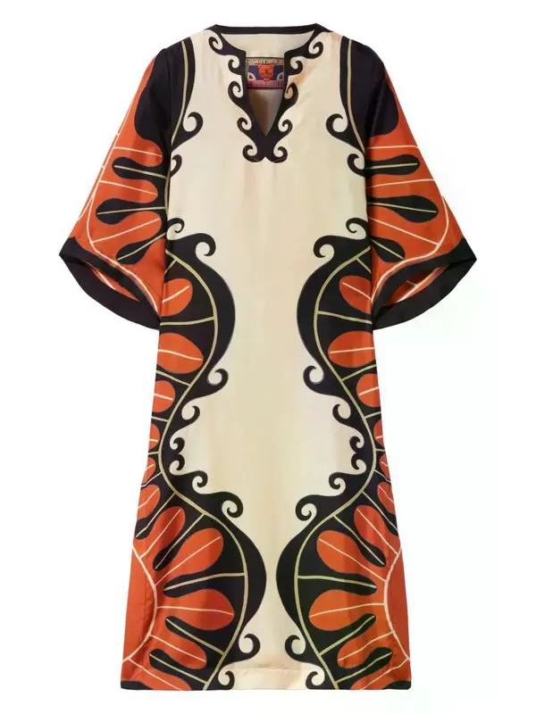 La DoubleJ Graphic Print Kaftan Dress - Neutrals