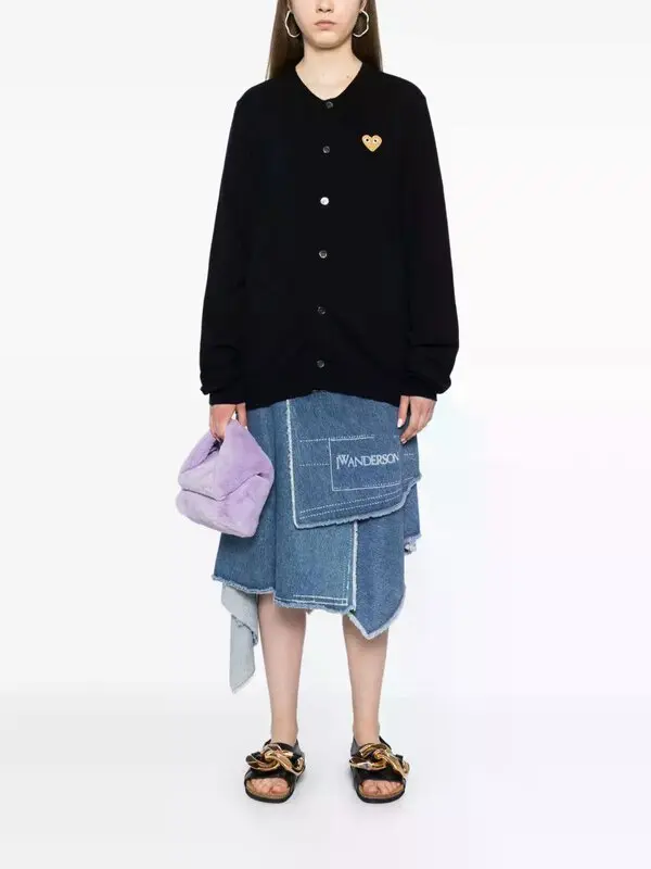 Play Comme Des Garcon Wool Cardigan With Heart Appliqu