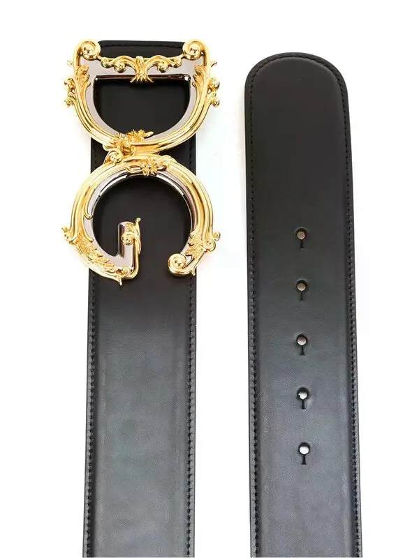 Dolce & Gabbana Embellished Logo Leather Belt - Black