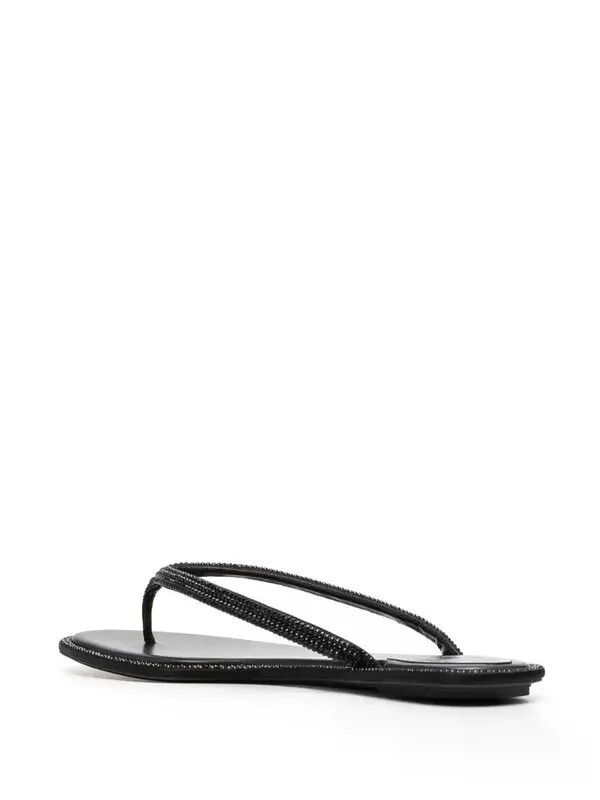 Rene Caovilla Crystal Embellished Leather Flip-flops - Black