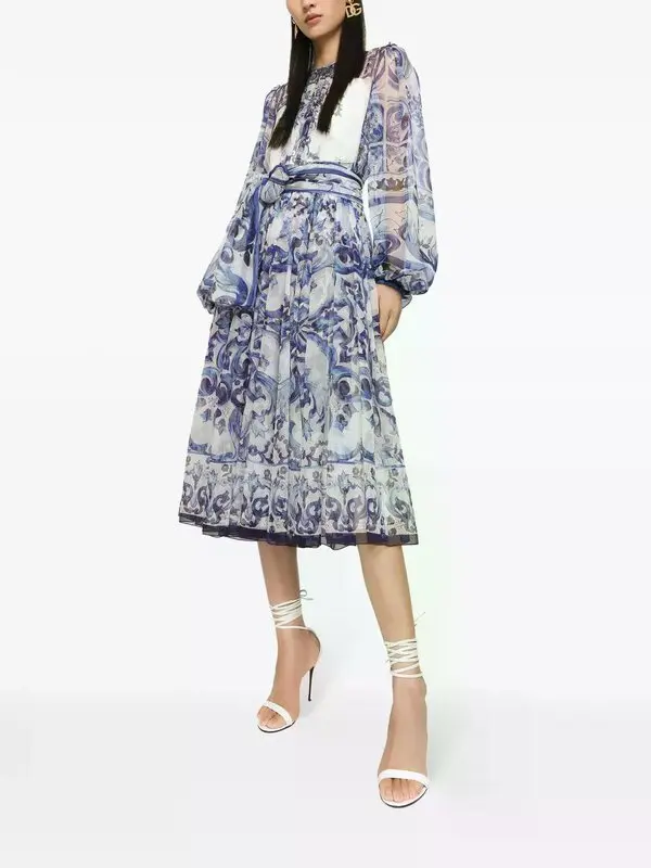 Dolce & Gabbana Majolica Print Silk Midi Dress