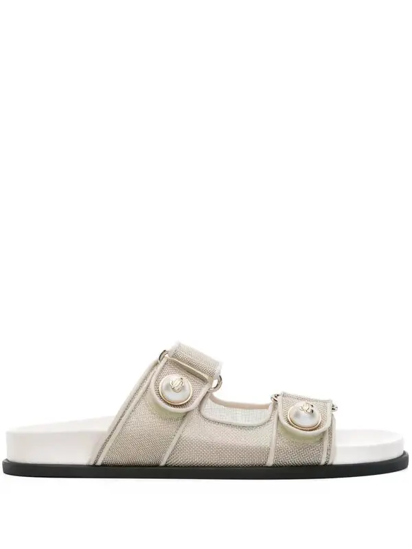 JIMMY CHOO Fayence Metallic Mesh Slides - Neutrals