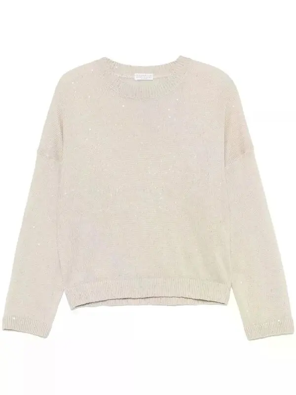 Brunello Cucinelli Sequin Embellished Crew Neck Long Sleeve Top