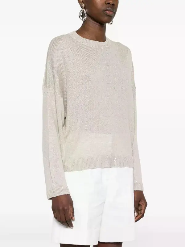 Brunello Cucinelli Sequin Embellished Crew Neck Long Sleeve Top