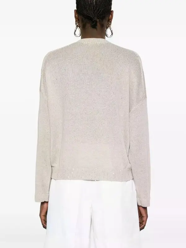 Brunello Cucinelli Sequin Embellished Crew Neck Long Sleeve Top