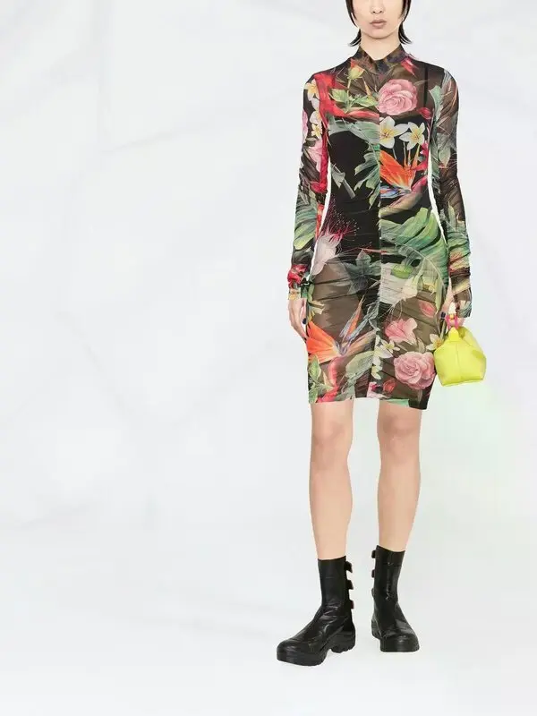 Philipp Plein Floral-print Short Dress - Black