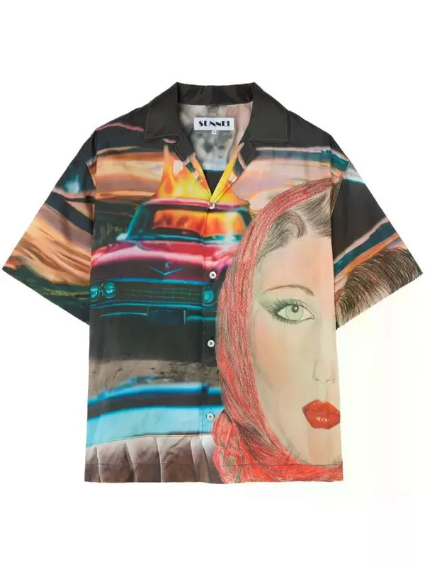 Sunnei Annemarie Print Shirt With Classic Collar - Black