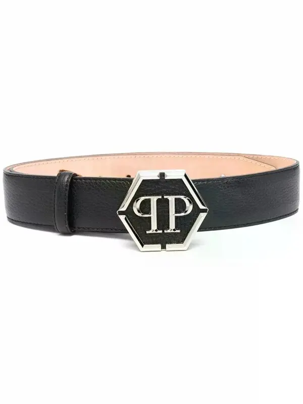 Philipp Plein Logo-plaque Leather Belt - Black