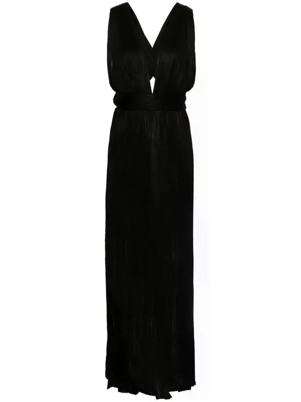 MARIA LUCIA HOHAN Plissé Silk Maxi Dress - Black
