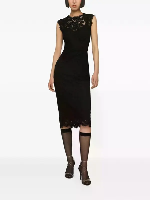 Dolce & Gabbana Fitted Midi Dress With Lace Overlay