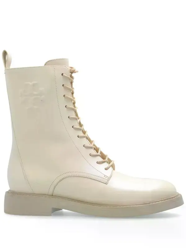 Tory Burch Embossed Logo Leather Lace-up Boots - Neutrals