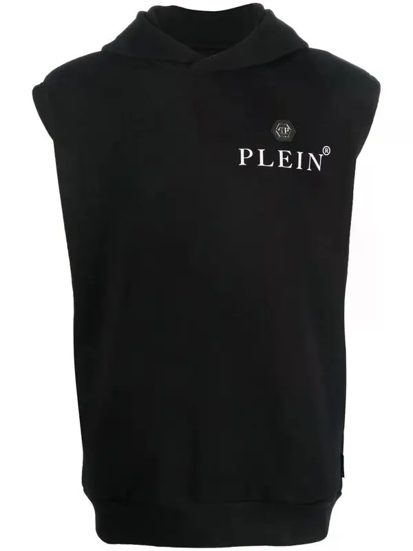 Philipp Plein Sleeveless Hexagon Logo Hoodie - Black