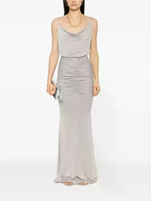 Elisabetta Franchi Gathered Sleeveless Gown - Grey