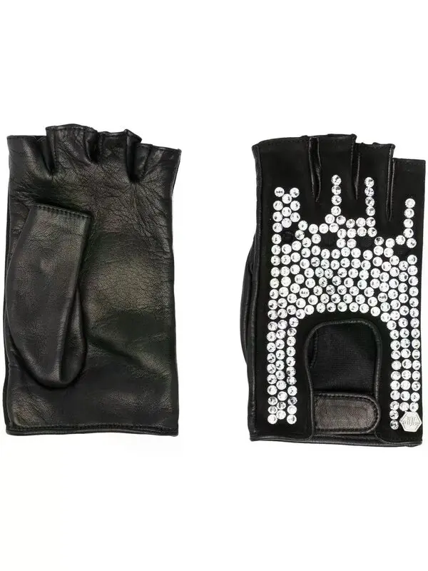 Philipp Plein Crystal-embellished Fingerless Leather Gloves
