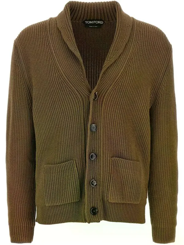 TOM FORD Ribbed-knit Shawl Collar Cardigan - Green