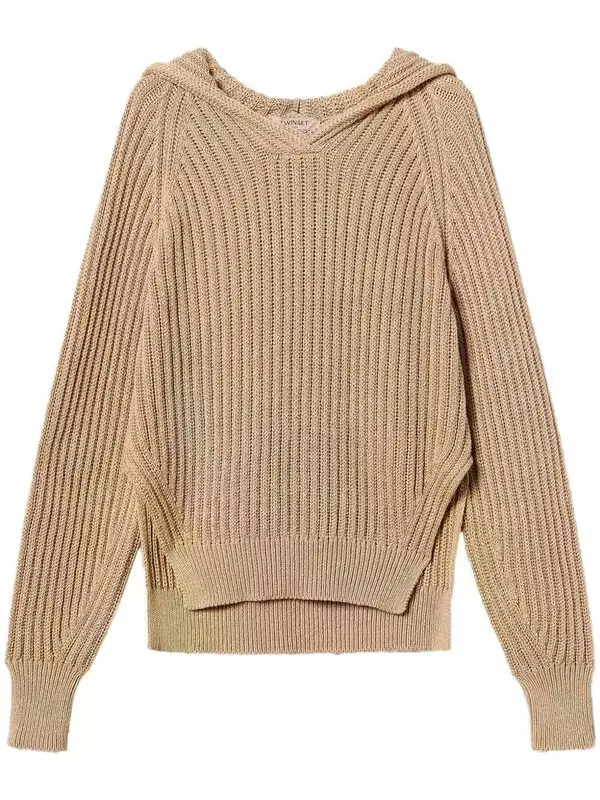 TWINSET Hooded Ribbed-knit Sweater