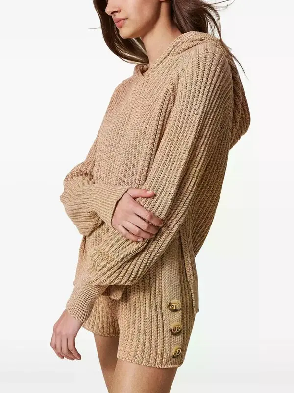 TWINSET Hooded Ribbed-knit Sweater