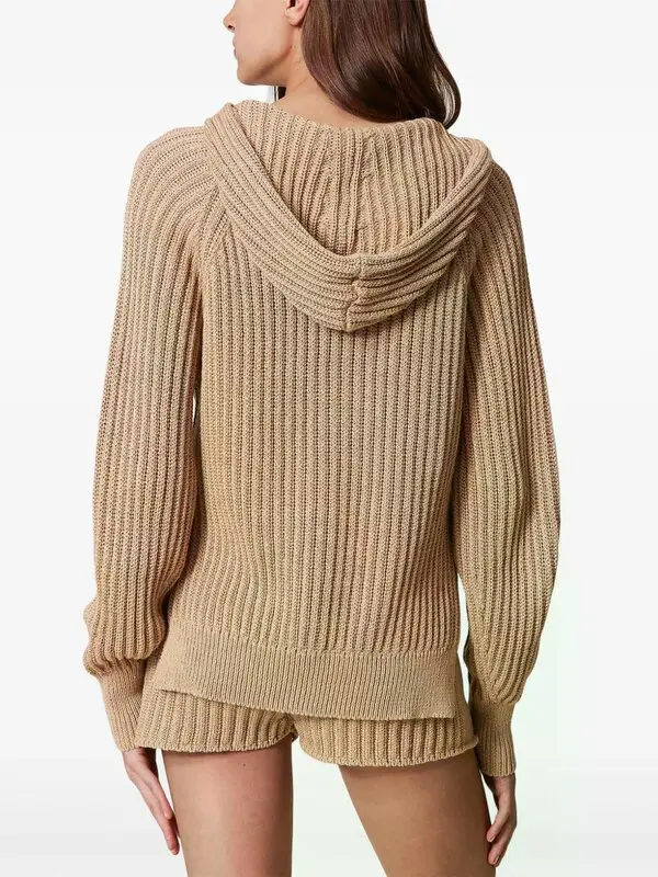 TWINSET Hooded Ribbed-knit Sweater