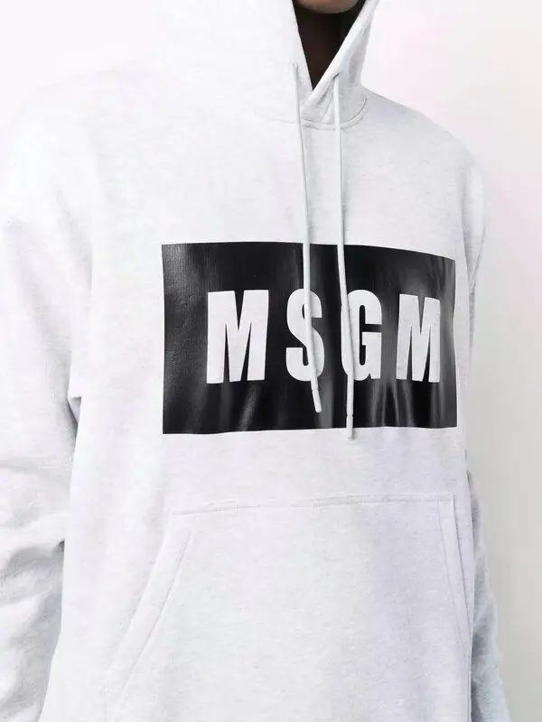 MSGM Logo-print Cotton Hoodie - Grey