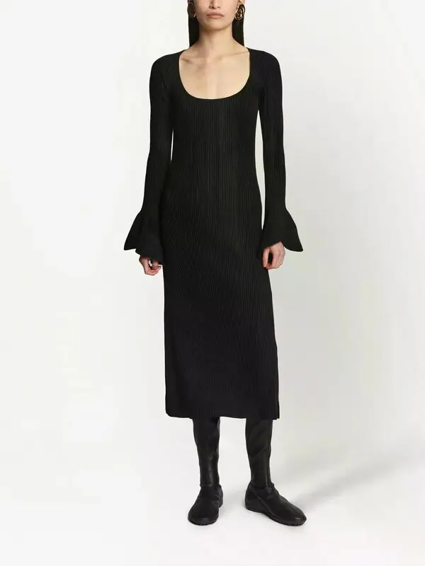 Proenza Schouler Ribbed-knit Flute-sleeved Midi Dress