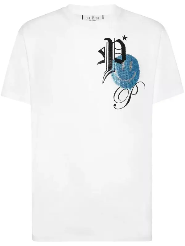 Philipp Plein Rhinestone-logo Cotton T-shirt - White