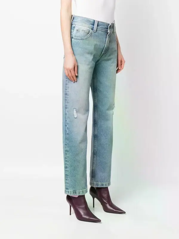 Palm Angels Distressed Straight Leg Jeans - Blue