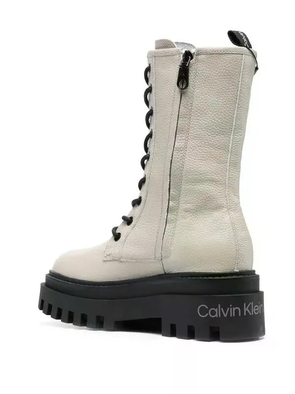 Calvin Klein Lace-up Leather Platform Boots - Neutrals
