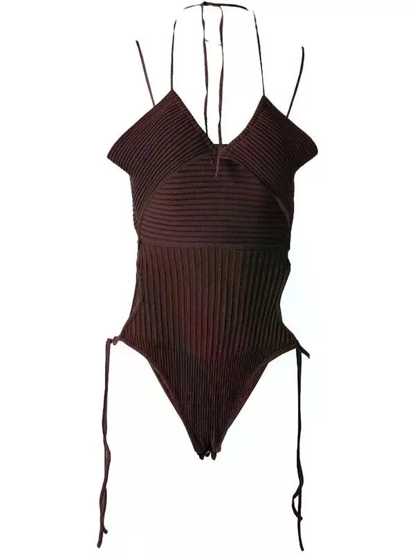 ANDREĀDAMO Ribbed Bodysuit With Self-tie Fastening - Brown