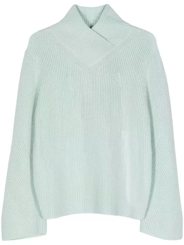 FORTE_FORTE Crossover Neck Chunky-knit Jumper - Blue