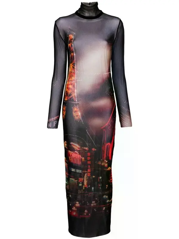 JEAN PAUL GAULTIER Pigalle-print Tulle Maxi Dress - Black