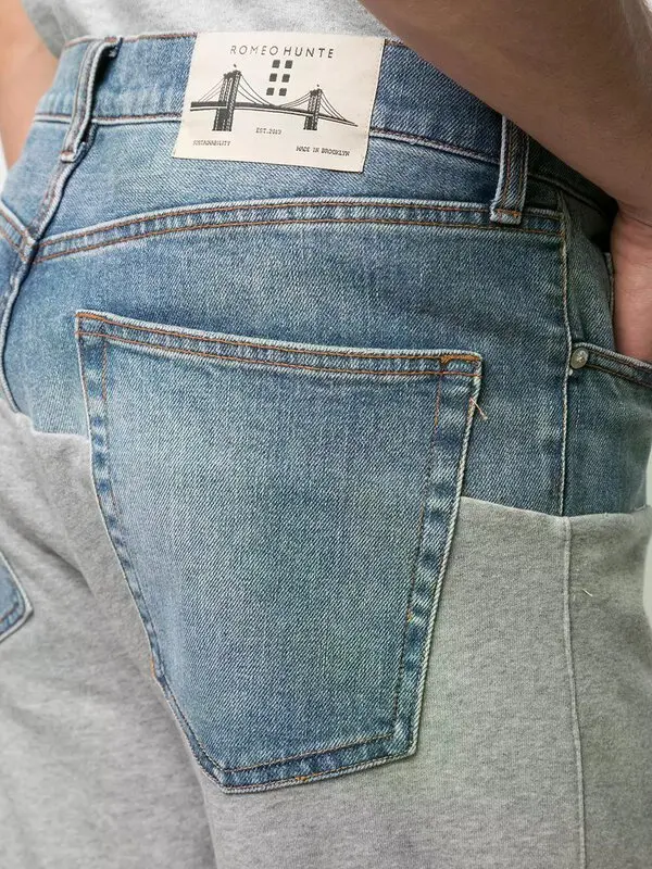 ROMEO HUNTE Light-wash Denim And Jersey Shorts
