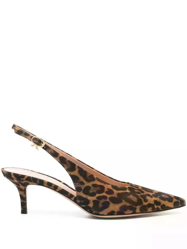 GIANVITO ROSSI Leopard Print Slingback Pumps - Brown