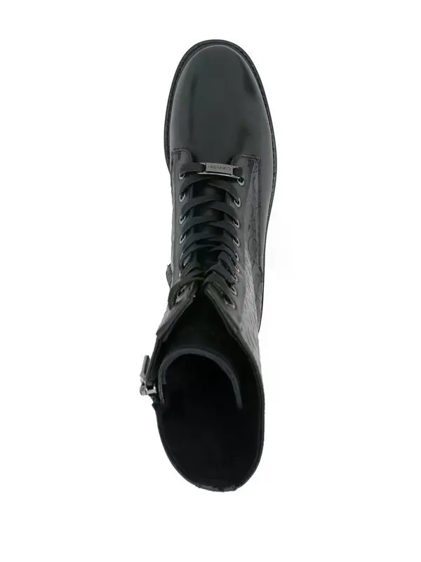Calvin Klein Calf Leather Debossed Monogram Combat Boots