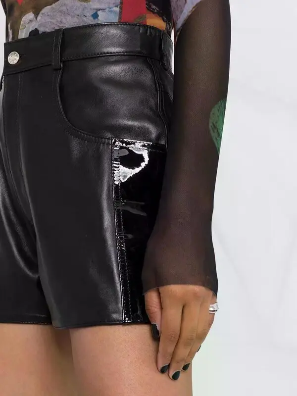 MANOKHI High-waisted Leather Shorts With Side Stripe Detailing