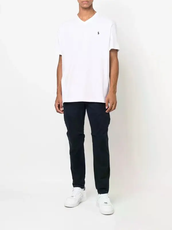Polo Ralph Lauren V-neck T-shirt With Embroidered Logo - White