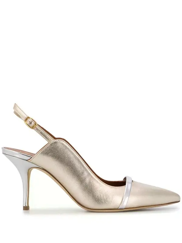 MALONE SOULIERS Metallic Leather Pointed Toe Slingback Heels